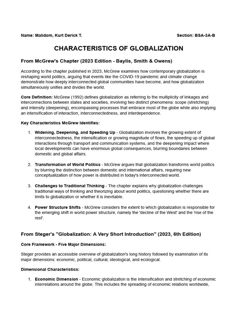 Characteristics of Globalization Explained | PDF | Globalization ...