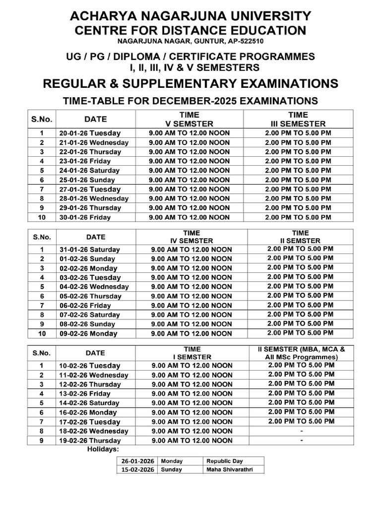 Dec 2025 Timetable | PDF