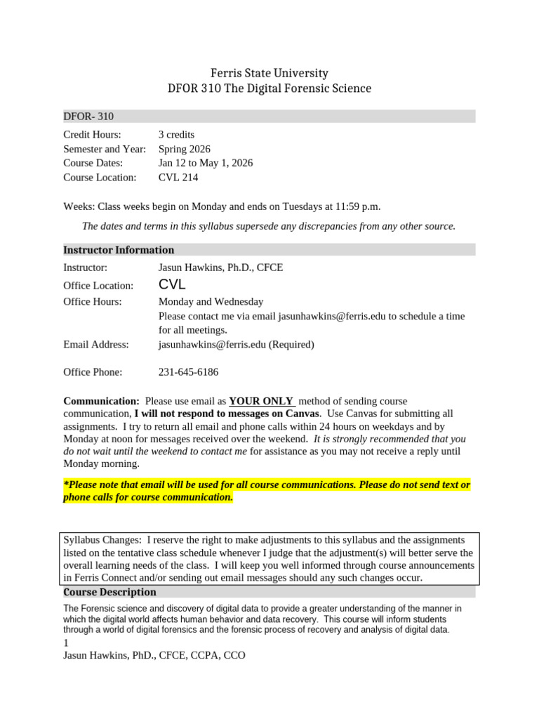 Digital Forensic Science Course Syllabus | PDF | Digital Forensics ...