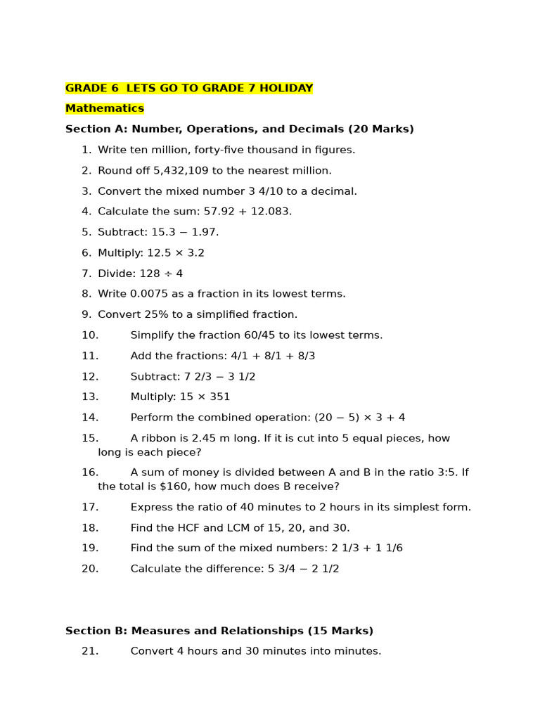 Grade 6 Mathematics Holiday Review | PDF | Area | Security Hacker