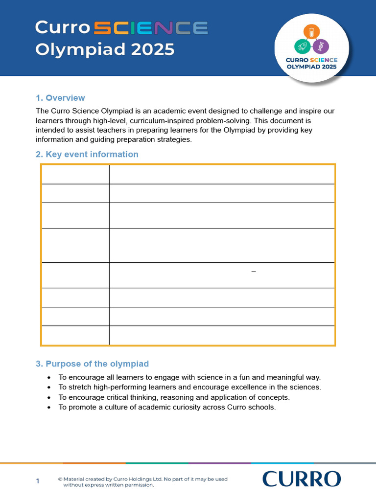 Curro Science Olympiad 2025 Guide | PDF | Physics | Chemistry