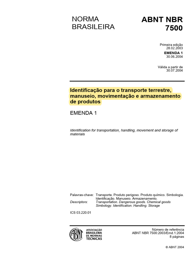 ABNT_NBR_n_7500_2004 | PDF | Cor | Transporte