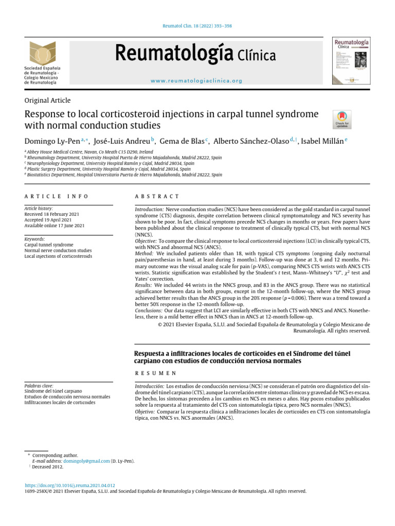 Response to local corticosteroid injections in carpal tunnel syndrome ...