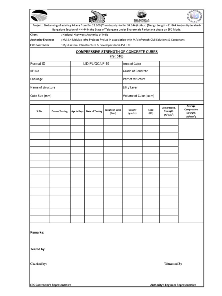 Compressive Strength Test Report for Concrete | PDF