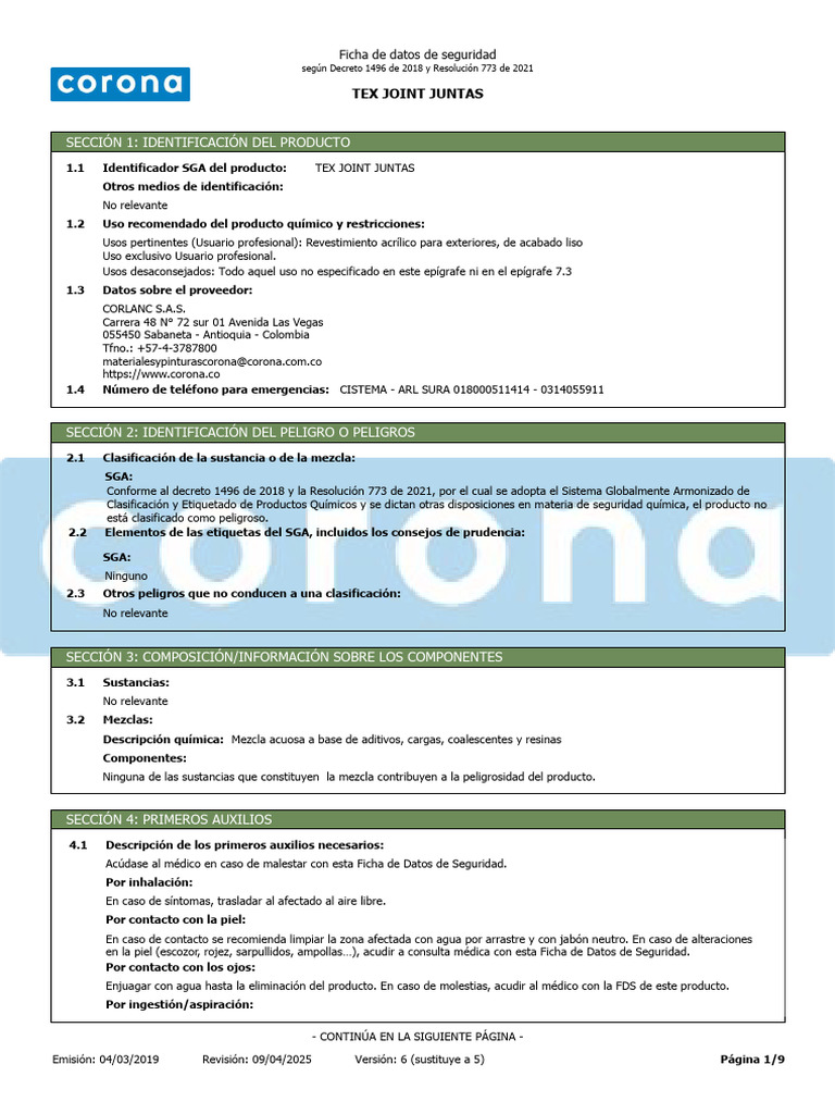 Tex Joint Juntas | PDF | Agua | Guante