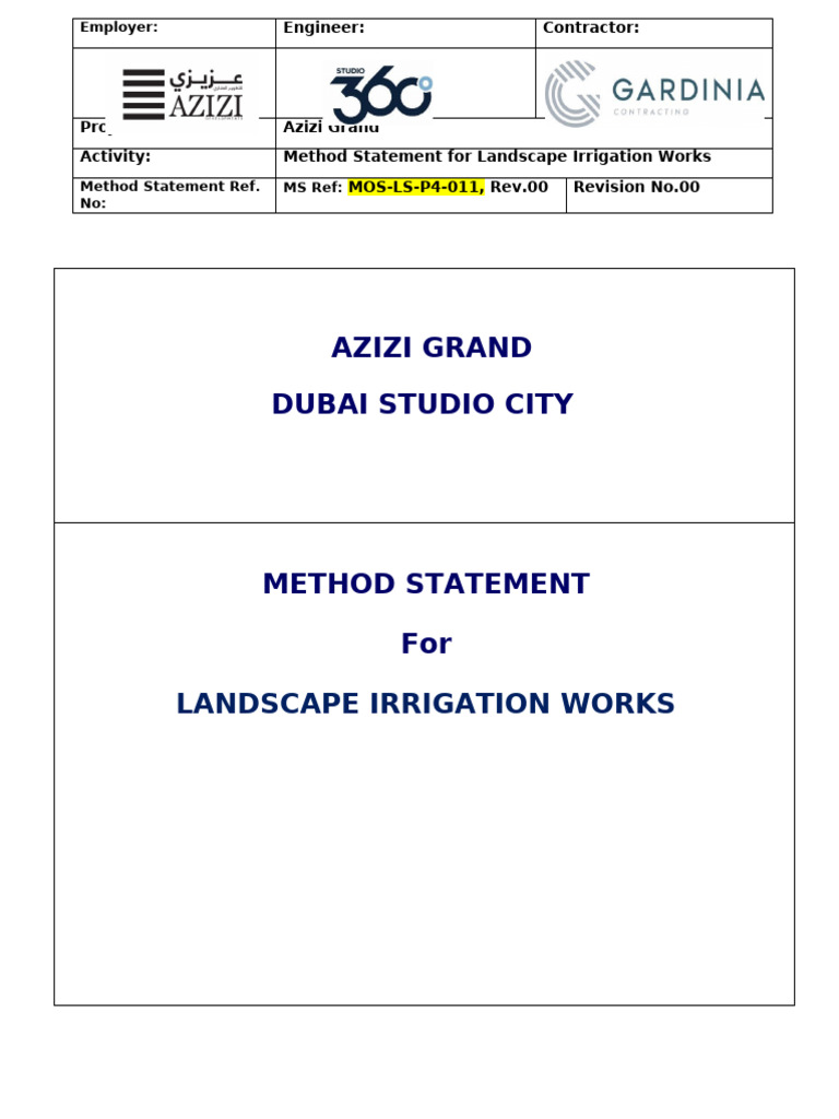 Landscape Irrigation Method Statement | PDF | Pipe (Fluid Conveyance ...