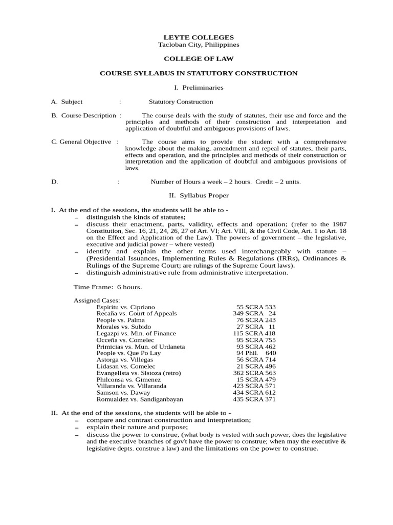 Statutory Construction Course Syllabus | PDF | Statutory Interpretation ...