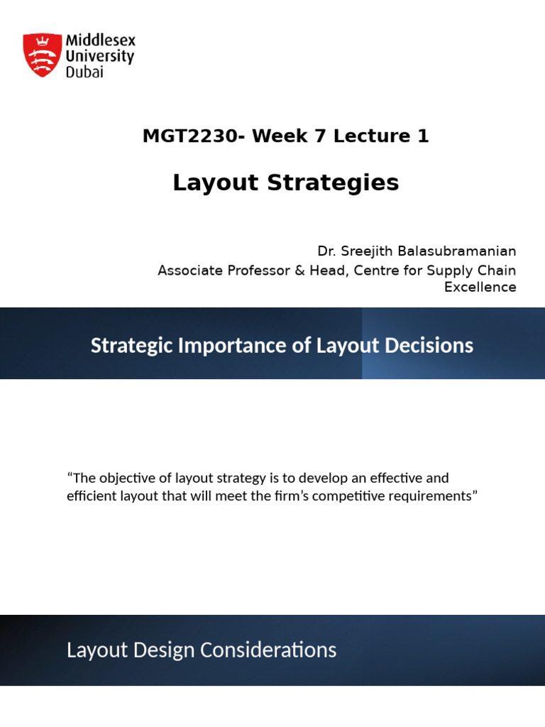 MGT2230 - Week 7 Lecture 1 - Layout Strategies | PDF | Warehouse | Business