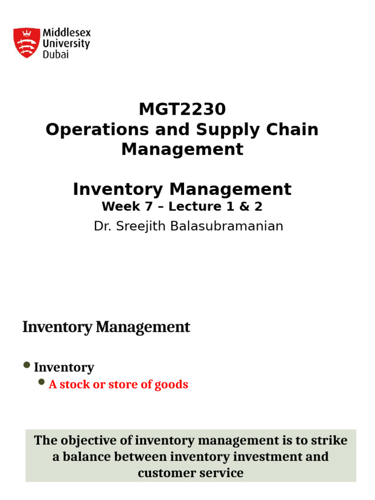 Week 8 - Lecture 1 2 - Inventory Management | PDF | Production And ...