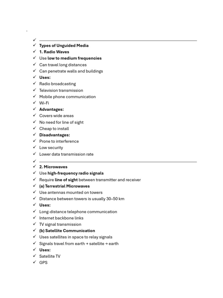 Types and Advantages of Unguided Media | PDF