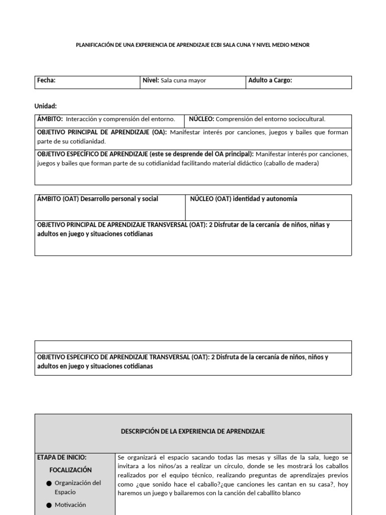 Copia de PLANIFICACIÓN ECBI SALA CUNA | PDF | Aprendizaje | Cognición