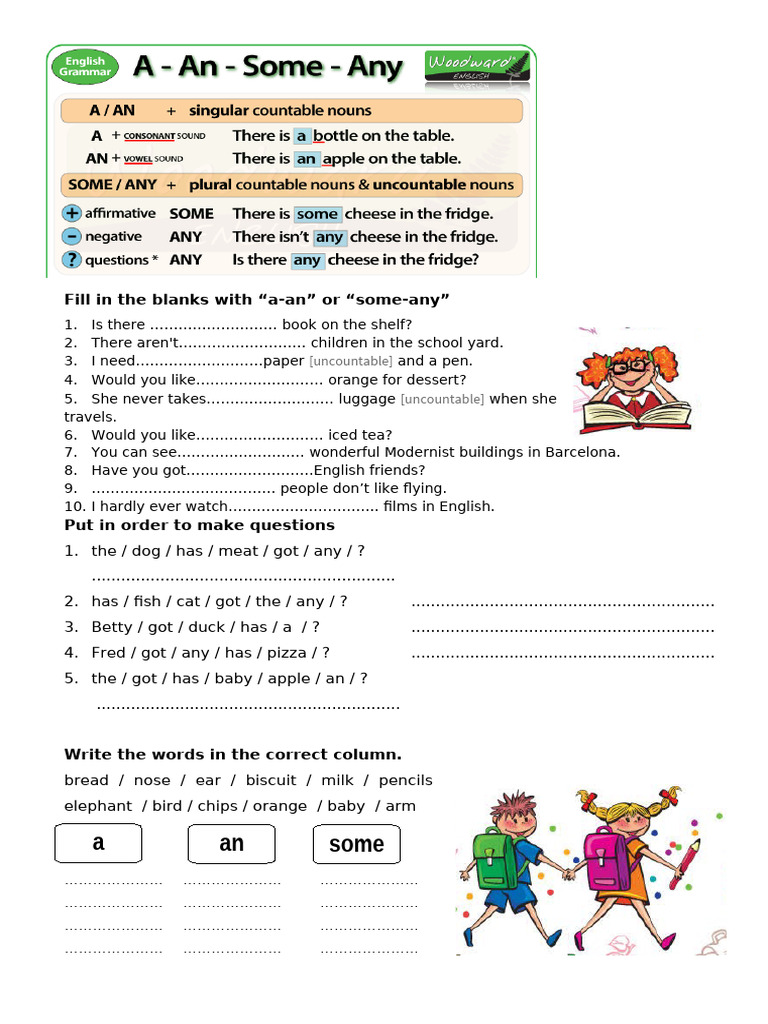 A An Some Any Grammar Drills Grammar Guides 86694 | PDF