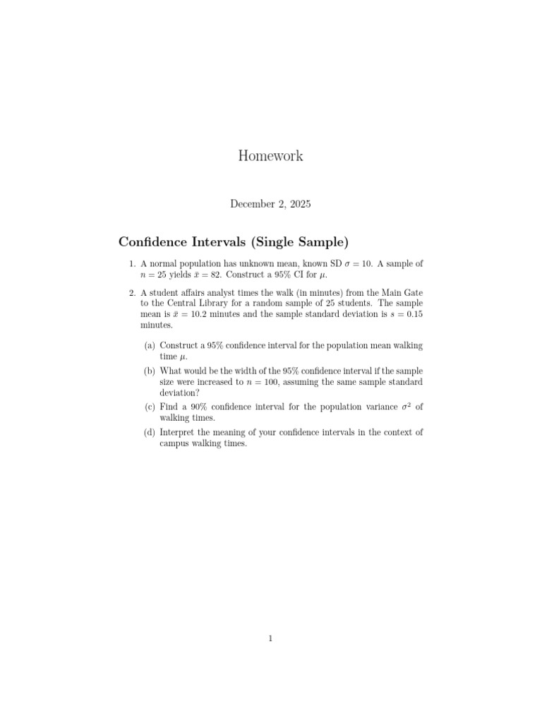 Assignment 8 - Confidence Intervals (Single Sample) | PDF