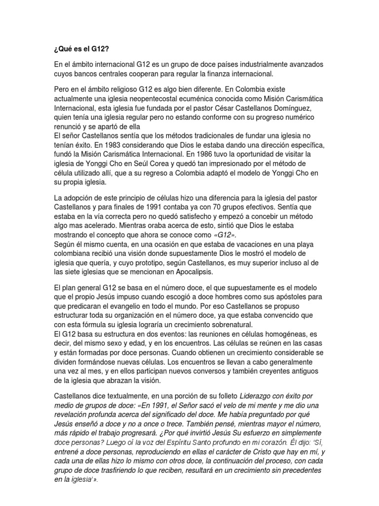 Qué Es El G12 | PDF | Iglesia Católica | protestantismo