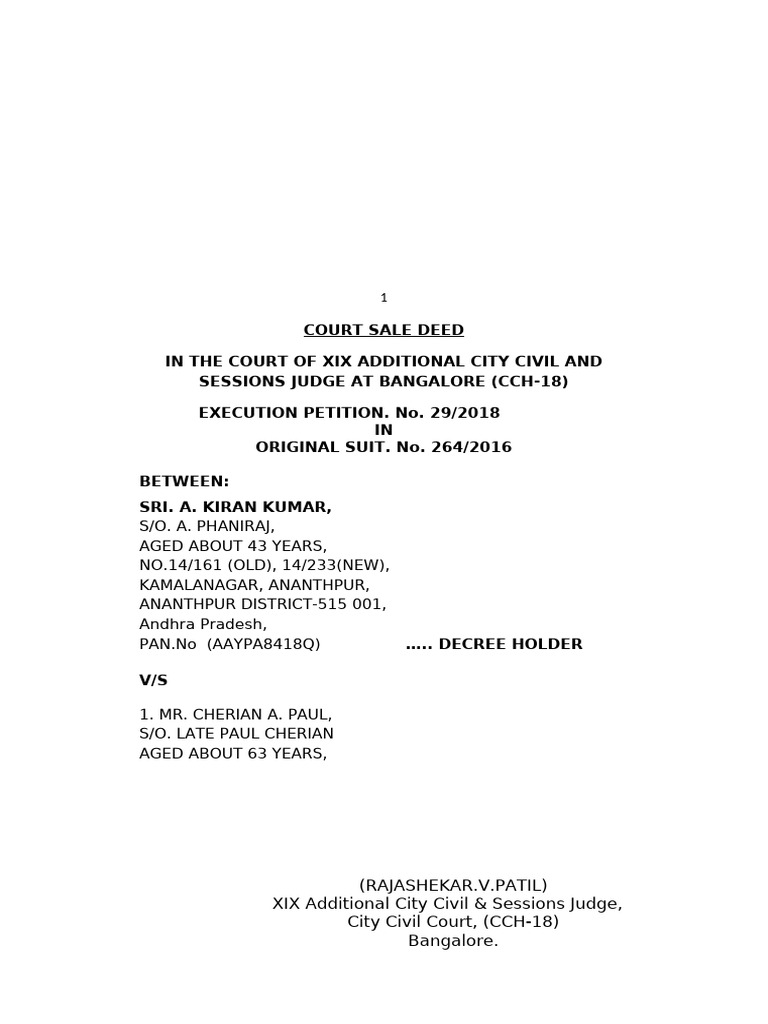 Court Sale Deed Execution in Bangalore | PDF | Judgment (Law) | Common Law