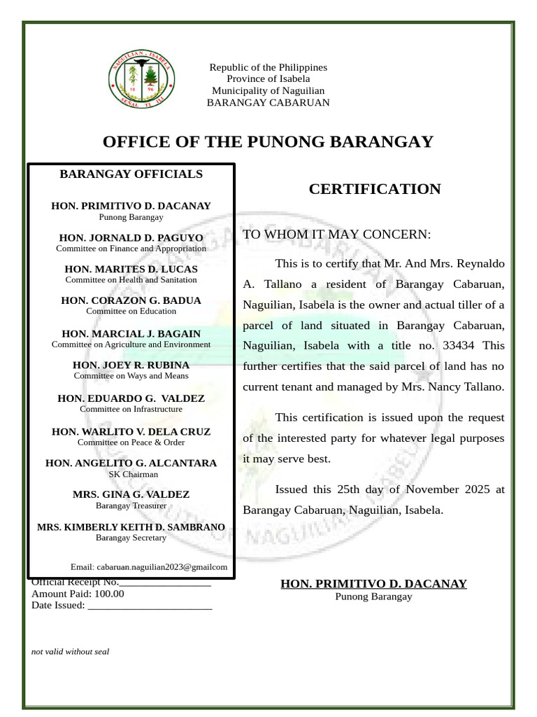 Land Ownership Certification Isabela | PDF