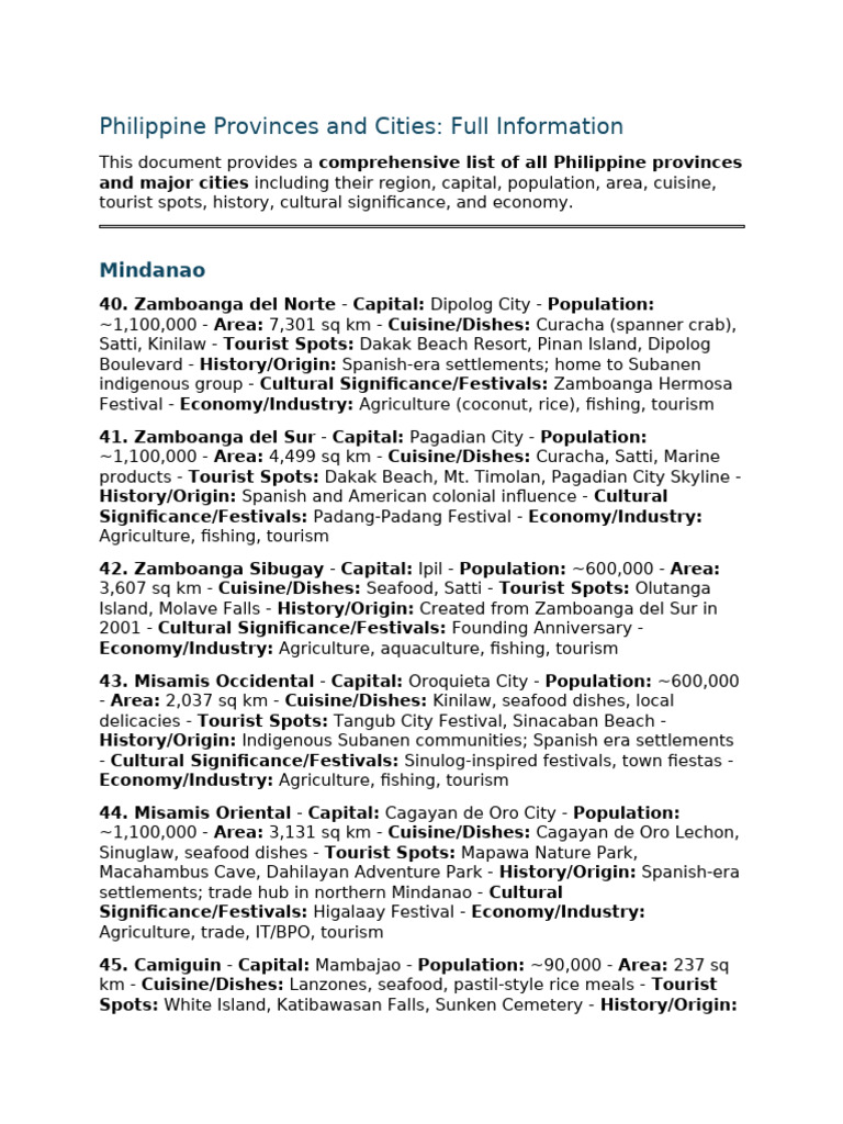Philippine Provinces and Cities Full Info (2) | PDF