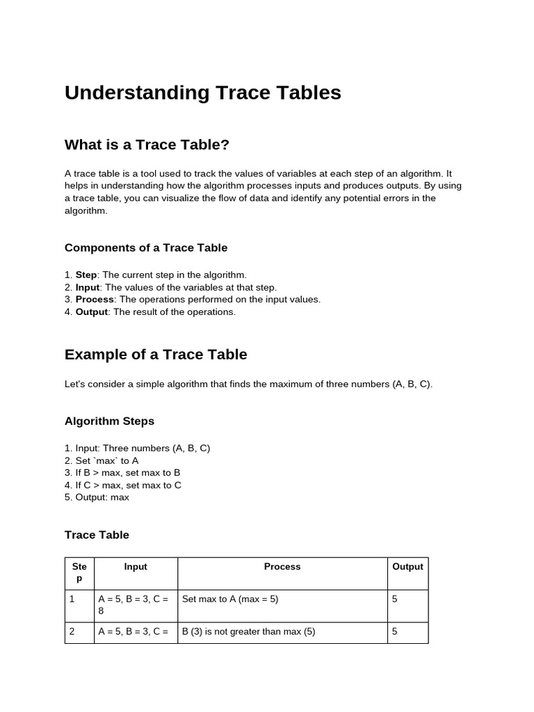 Trace Tables | PDF