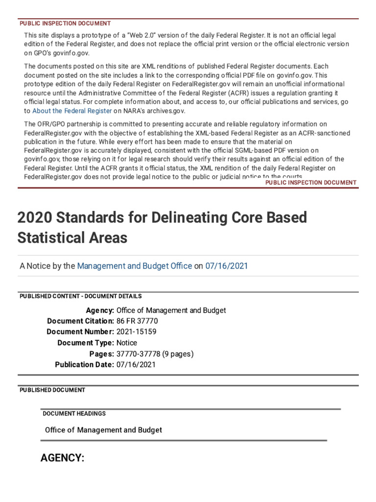 Federal Register - 2026 Standards For Delineating Core Based ...