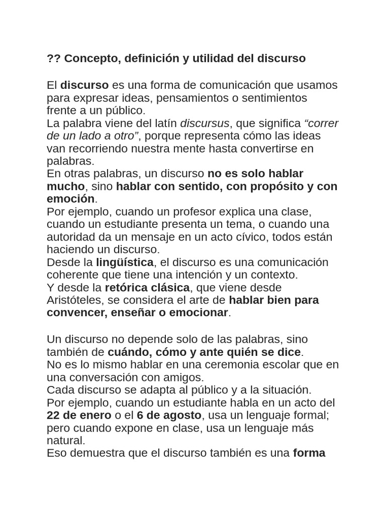 Importancia y funciones del discurso | PDF | Hablar en público ...