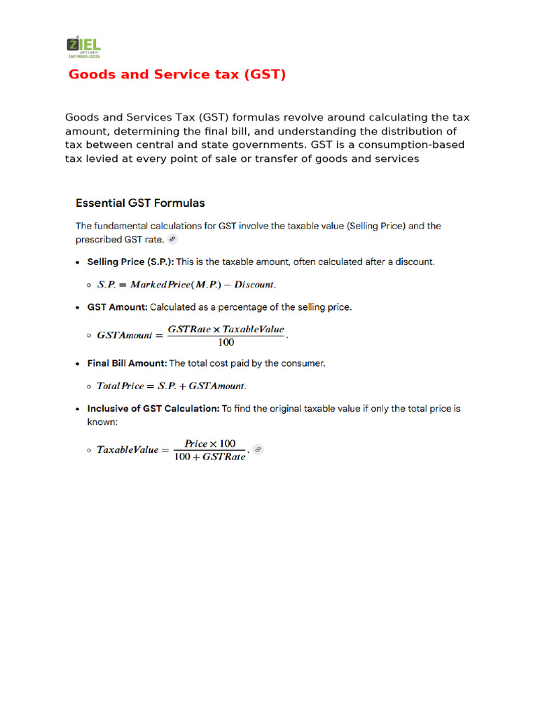 Understanding GST Calculation Formulas | PDF