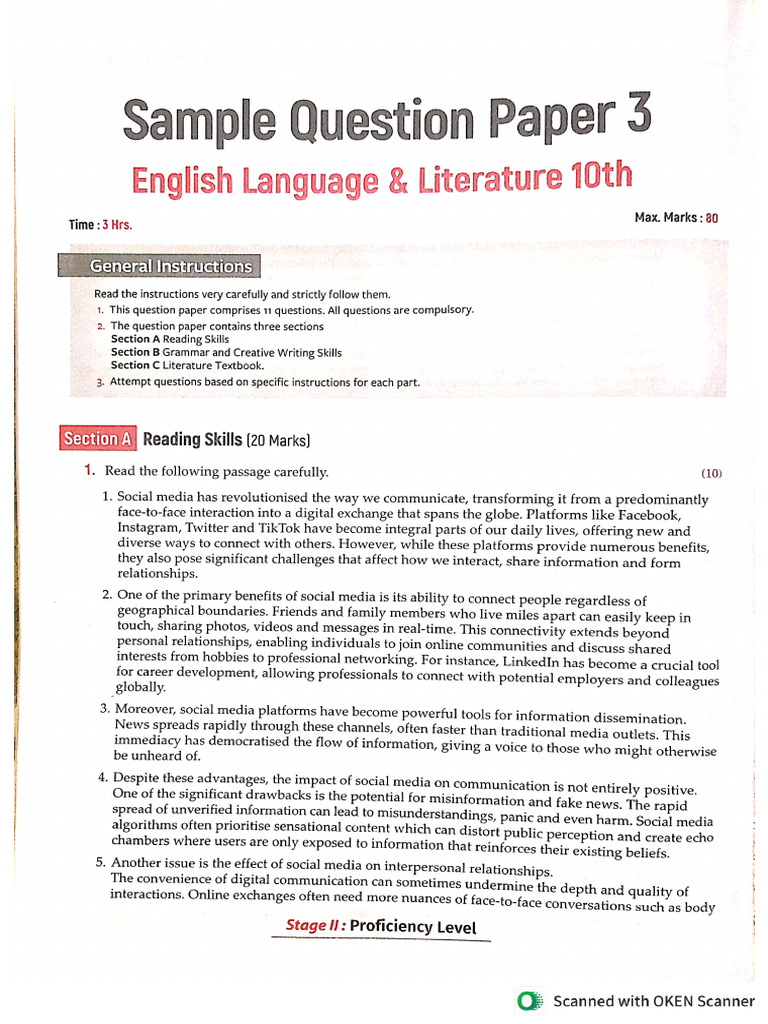 Class 10 Eng Sample Paper 1 | PDF