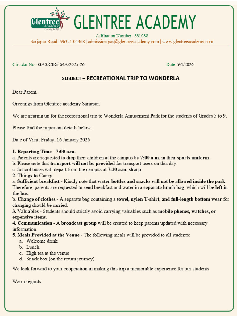 #Cir64a_recreational Trip to Wonderla (1) | PDF