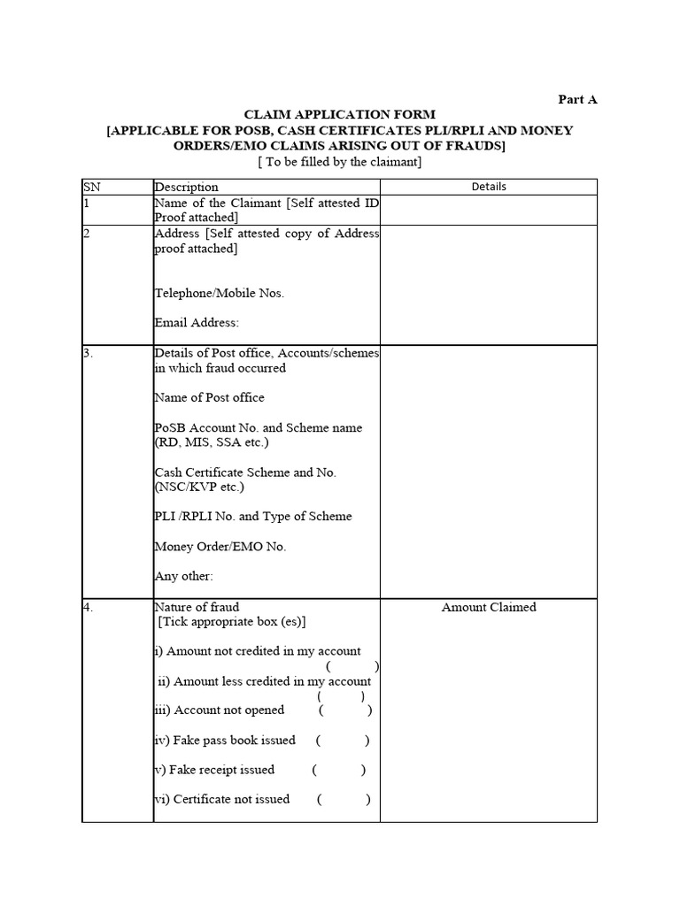 Claim Application Form for Fraud Cases | PDF | Cheque