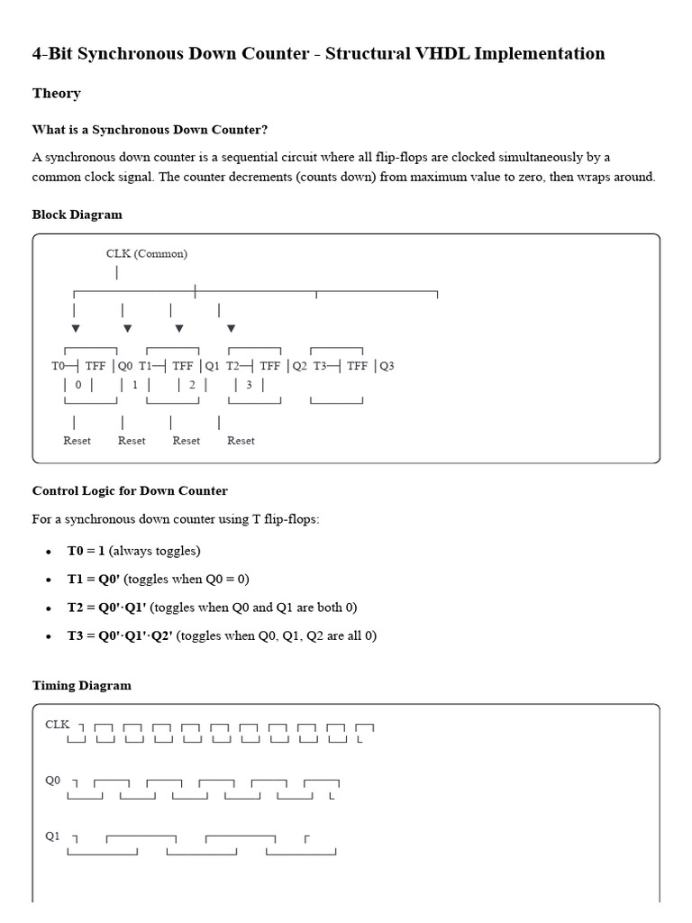 8. 4-Bit Synchronous Down Counter - Complete VHDL | PDF | Digital ...