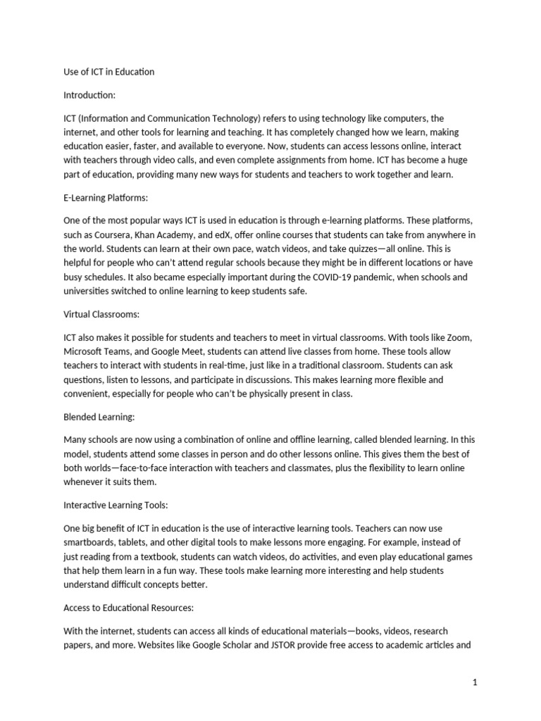 Ict Role in Various Field | PDF | Educational Technology | Electronic ...