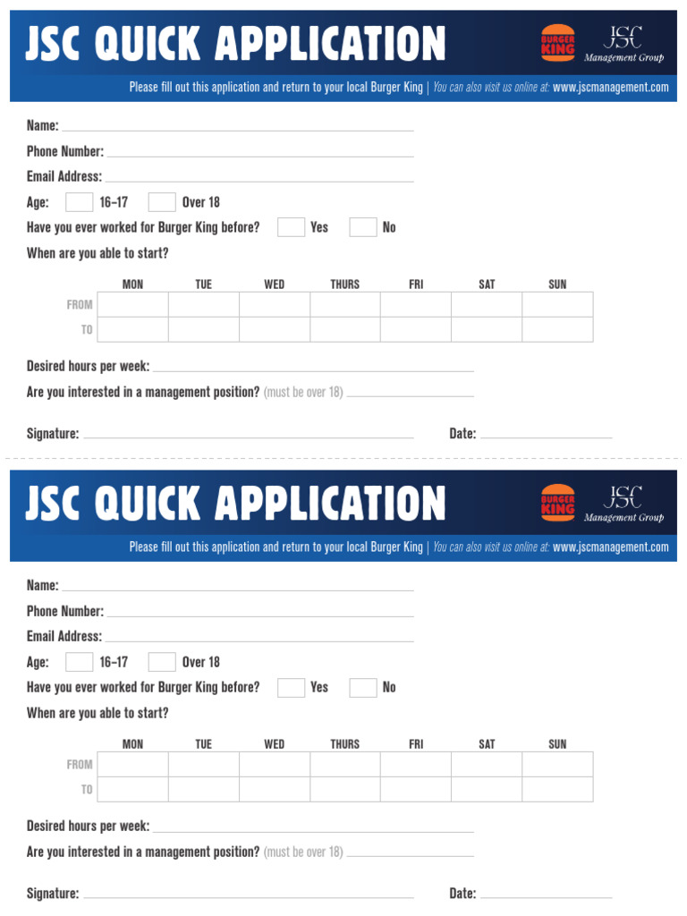 Burger King Job Application | PDF