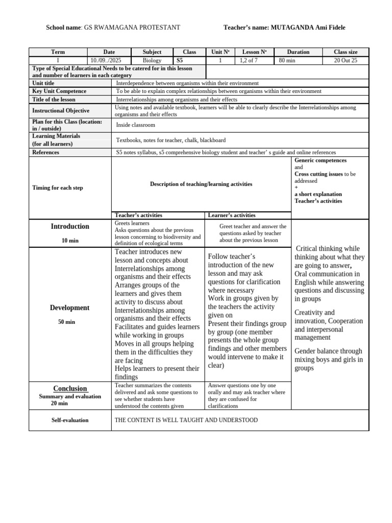 Lesson Plan S5 Biology | PDF | Teachers | Nucleic Acids