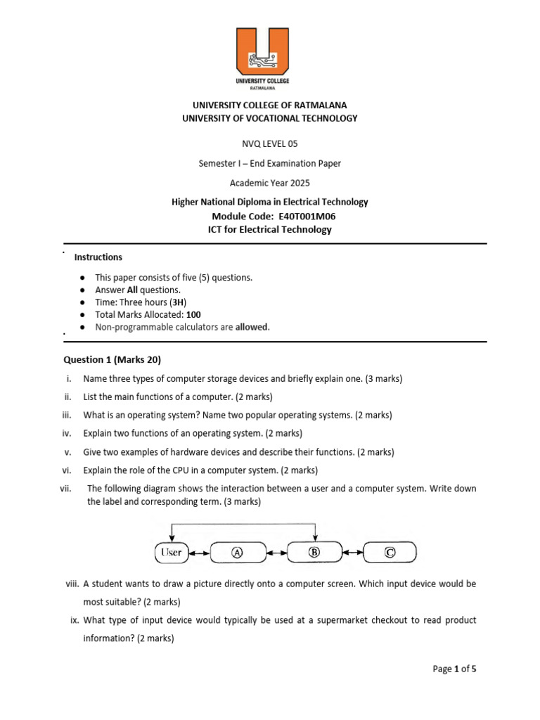 NVQ Level 05 ICT Exam Paper 2025 | PDF | World Wide Web | Internet & Web