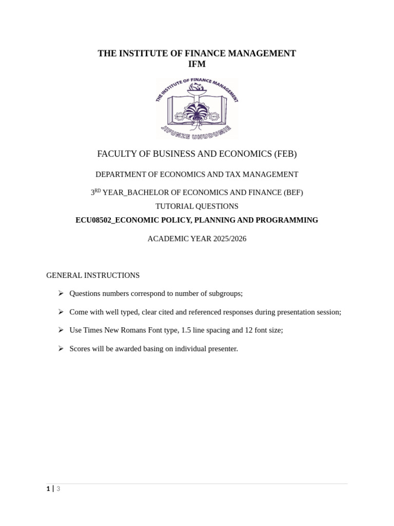 Ecu 08502 Tutorial Questions-1 | PDF | Economics | Economies
