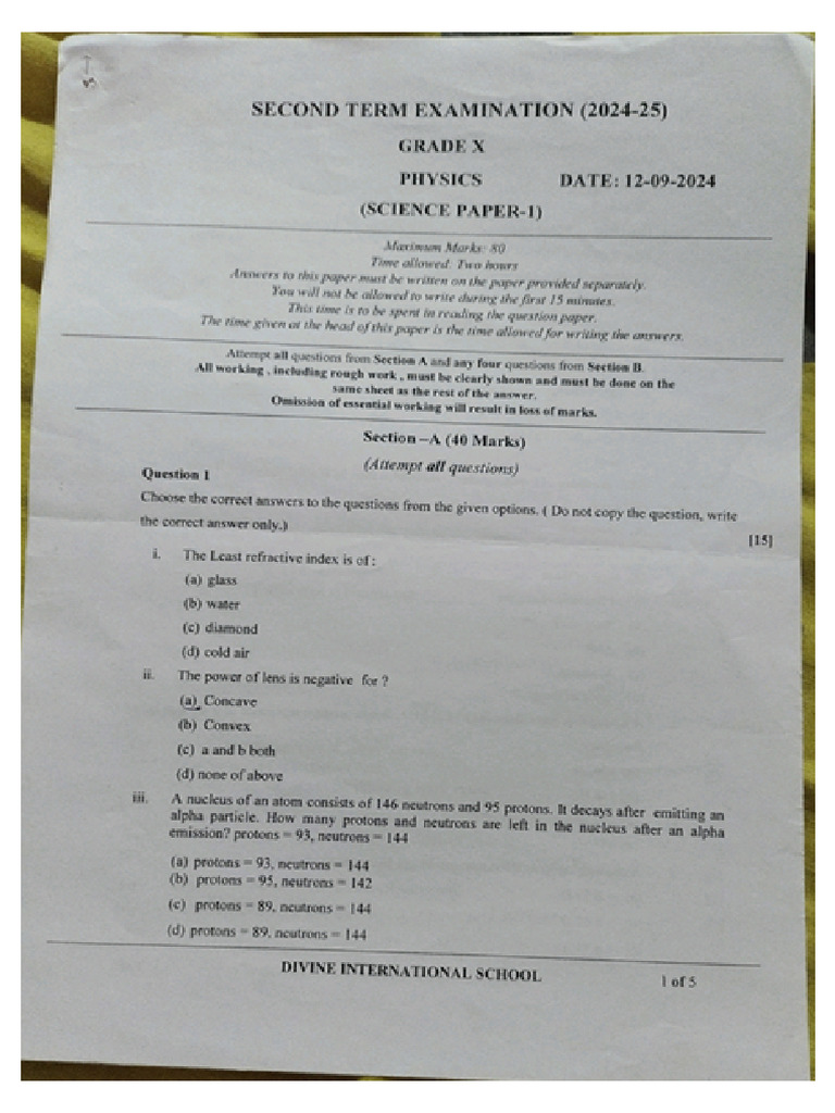 Physics 2024 Second Term Paper | PDF