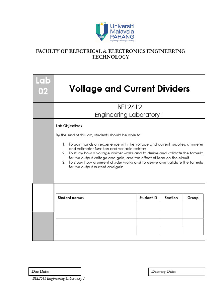 Voltage and Current Divider Lab Guide | PDF | Voltage | Resistor