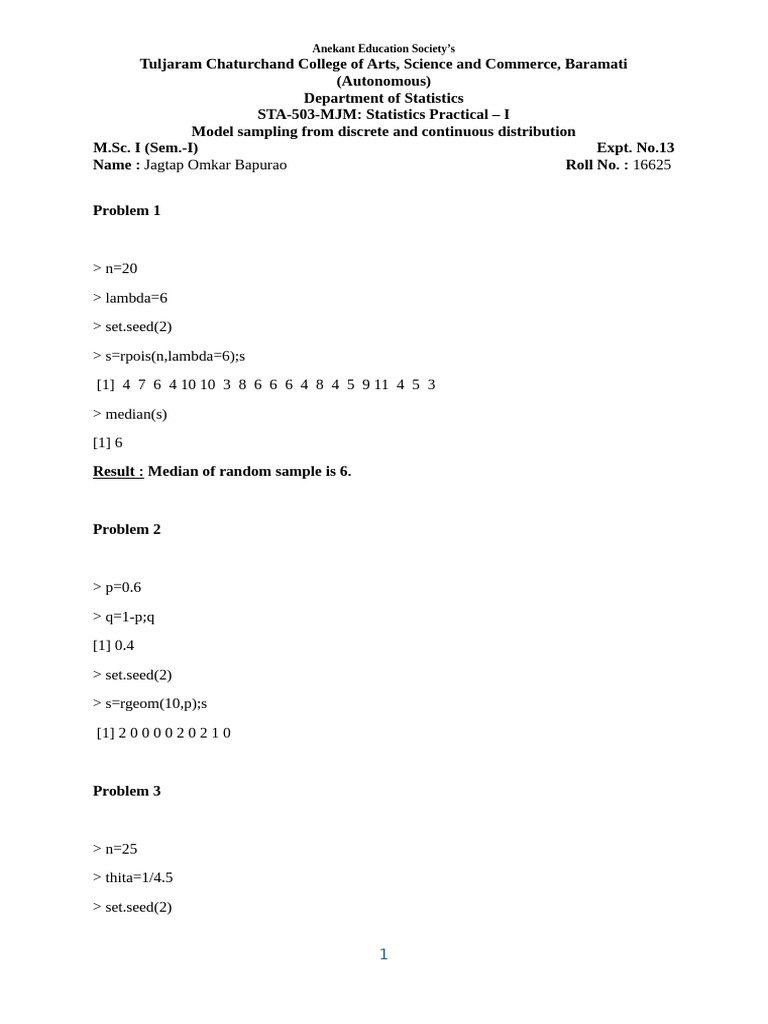 13 Model Sampling From Discrete and Continuous Distribution | PDF