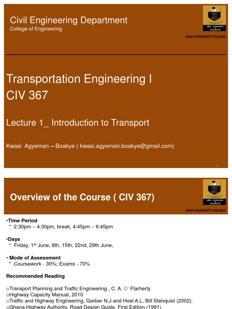 1 - Introduction To Transport Engineering | PDF | Road | Transport