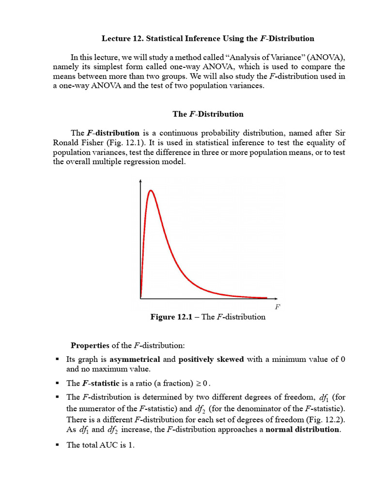 Lecture 12. Statistical Inference Using the F-Distribution | PDF | F ...
