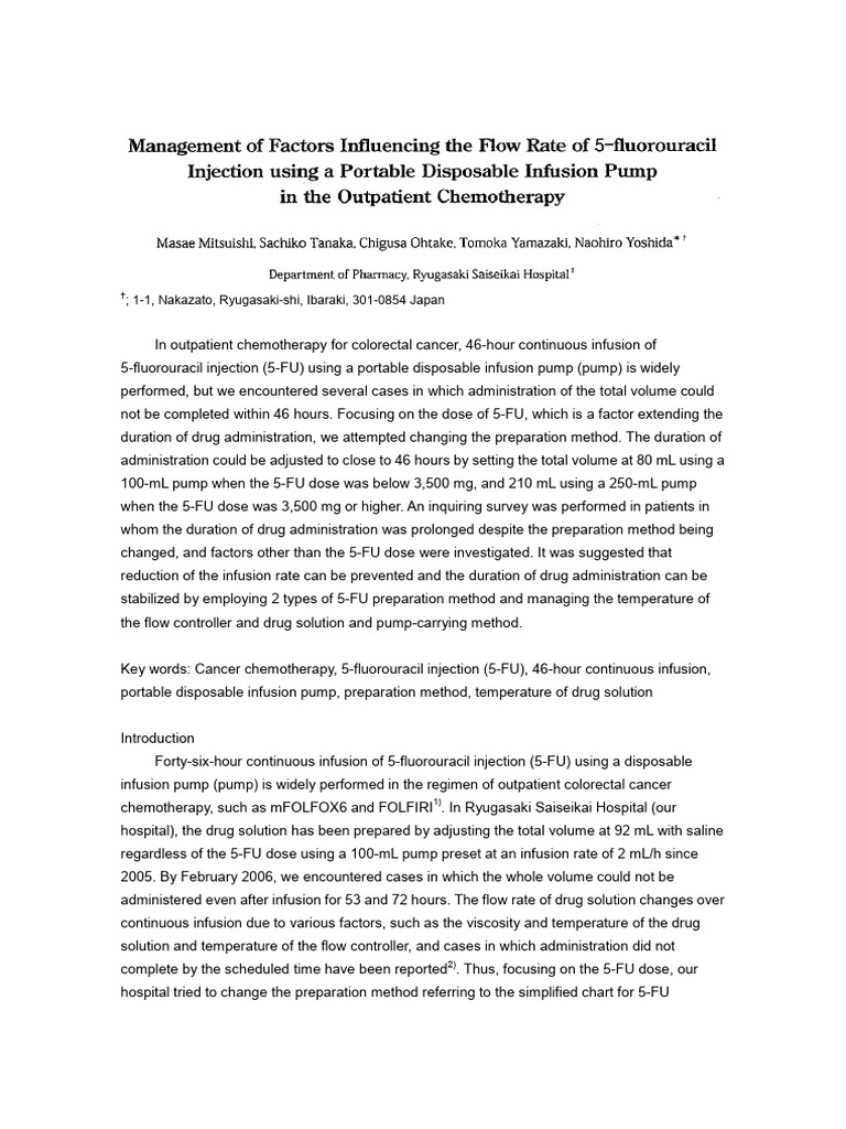 Optimizing 5-FU Infusion for Chemotherapy | PDF | Intravenous Therapy ...