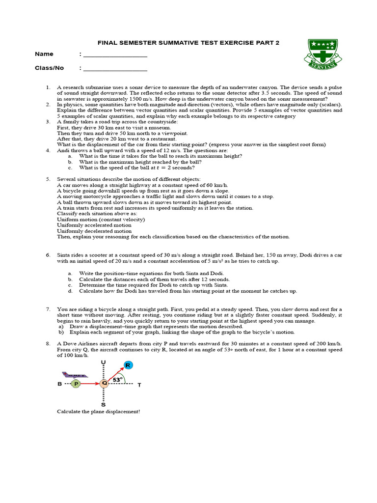 Physics Summative Test: Motion & Vectors | PDF | Speed | Acceleration