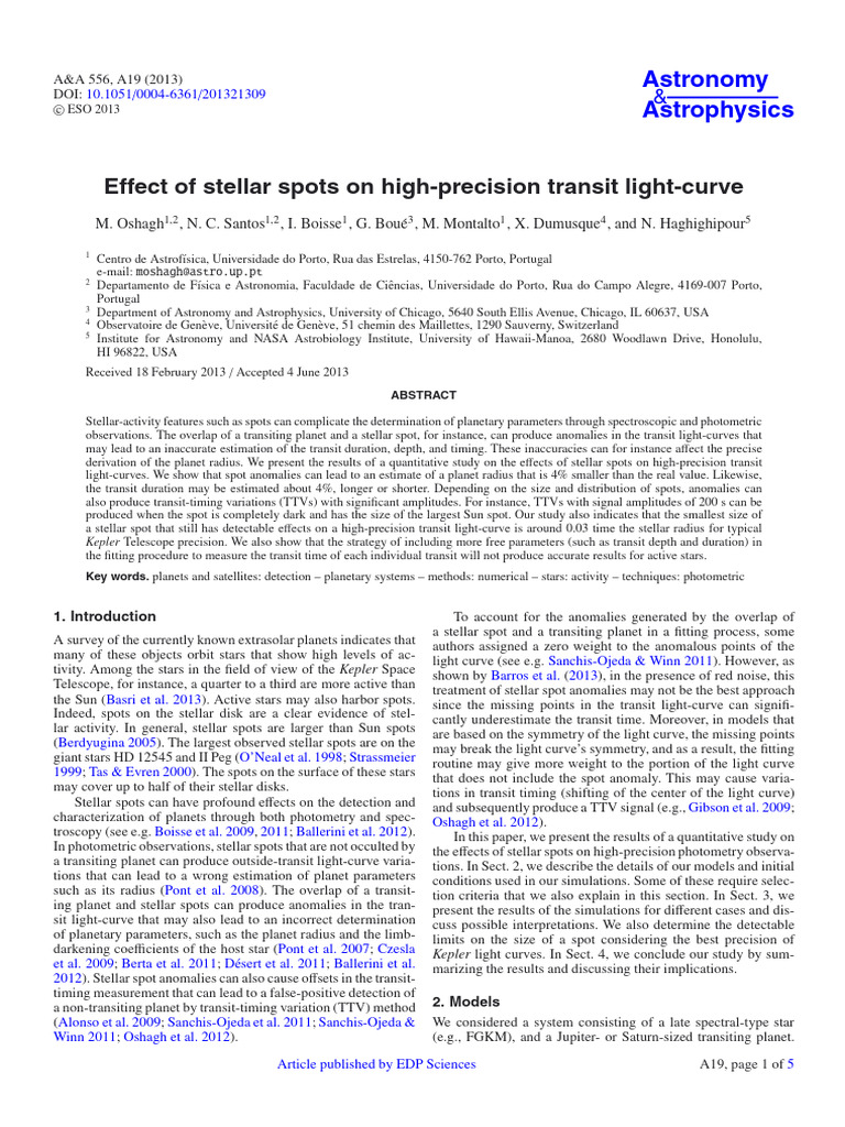 Effect of Stellar Spots On High-Precision Transit Light-Curve | PDF ...