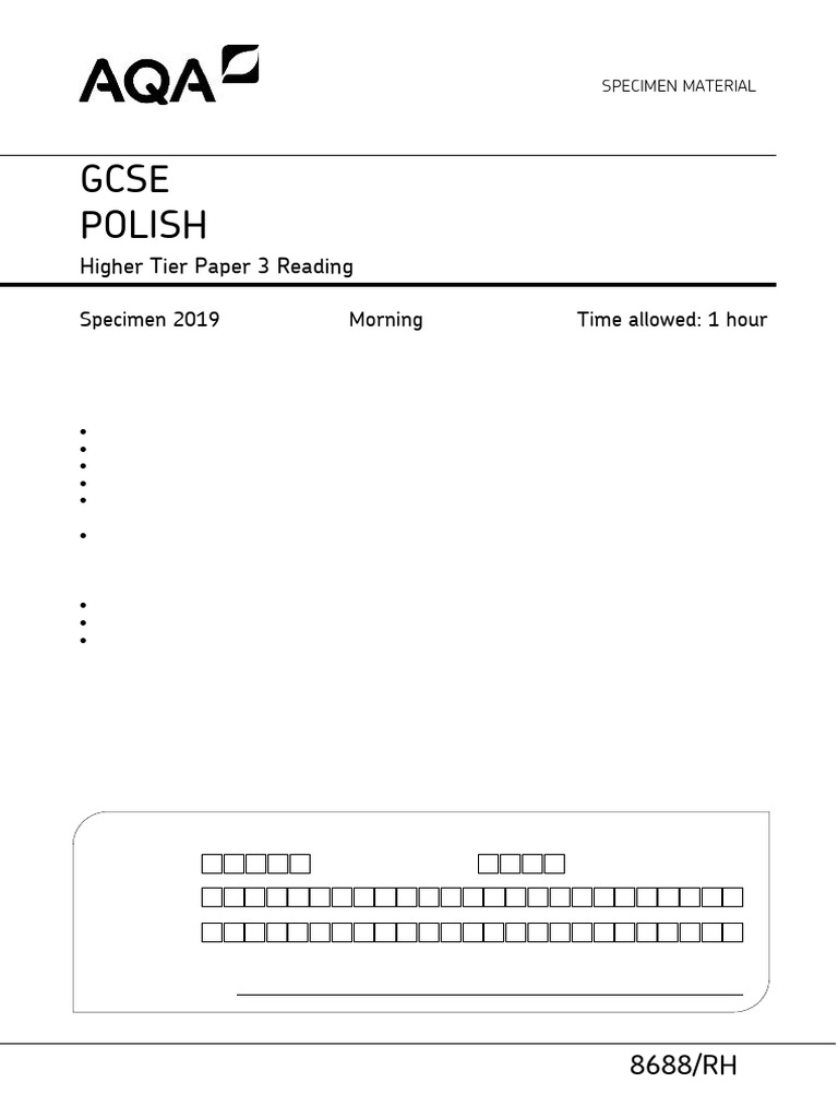 GCSE Polish Reading specimen (Higher 2019) | PDF