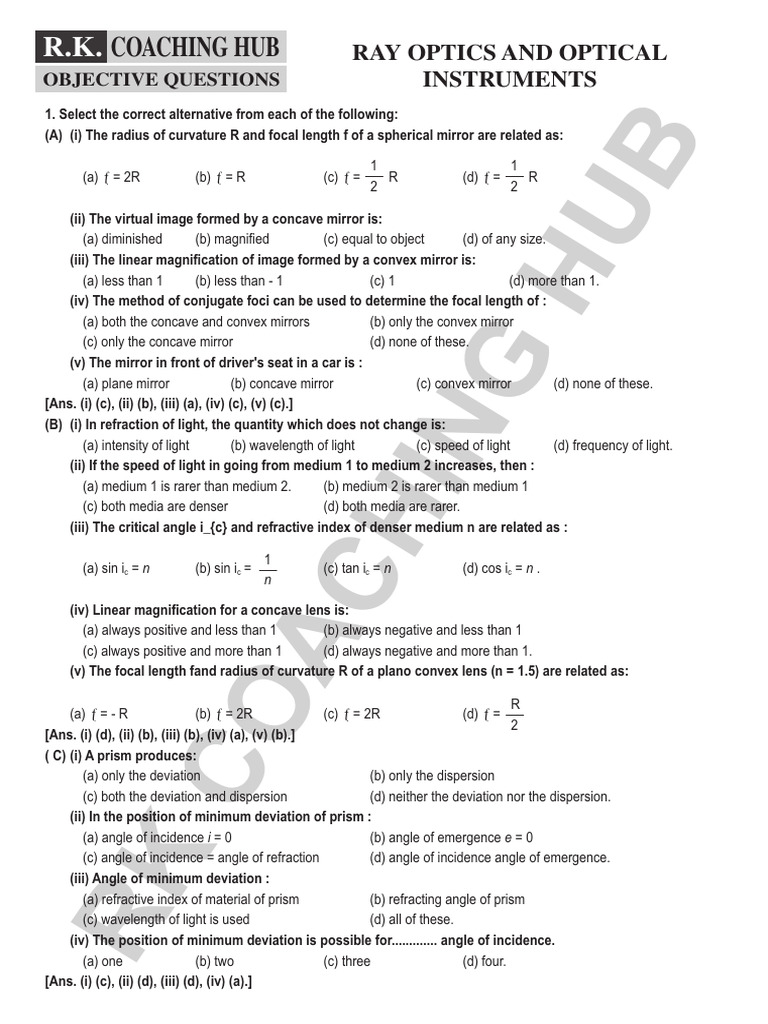 R.K. SIR (RAY OPTICS AND OPTICAL INSTRUMENTS) | PDF | Mirror | Optics