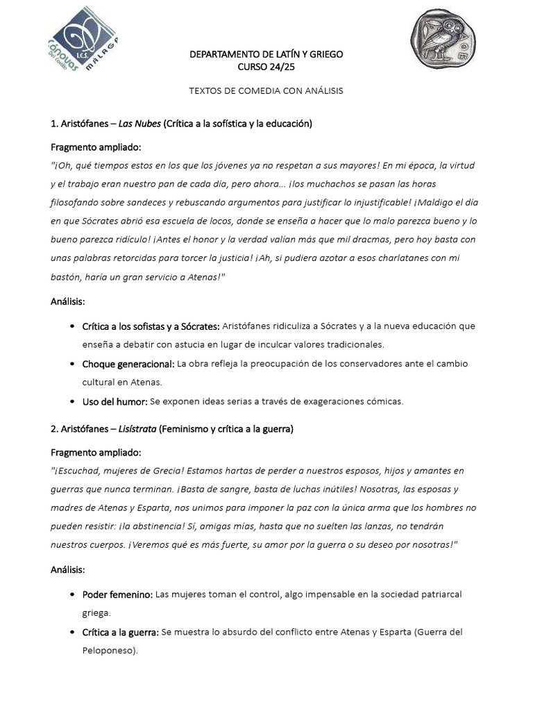 Textos de Comedia Con Análisis | PDF | Aristófanes