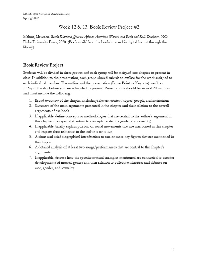 Book Project #2 Prompt MUSC 258 Upload | PDF
