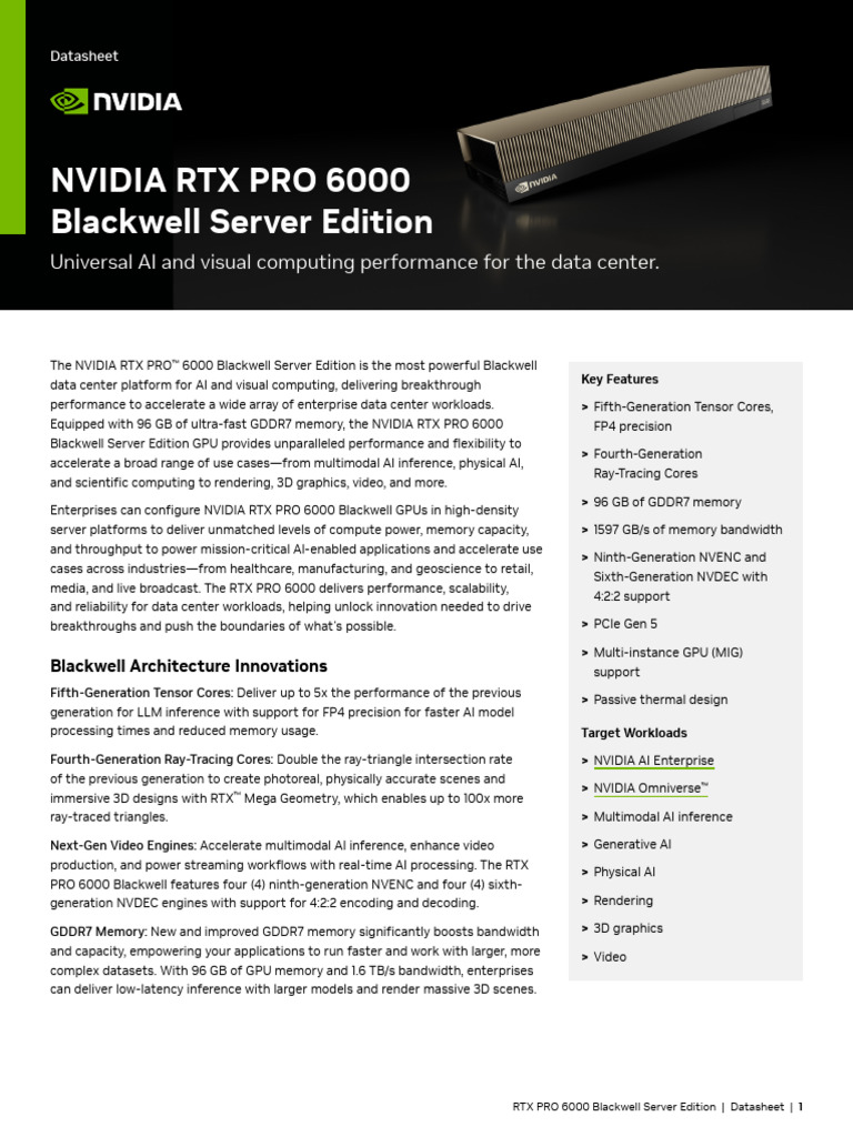 NVIDIA RTX PRO 6000 Blackwell GPU Datasheet | PDF | Graphics Processing ...