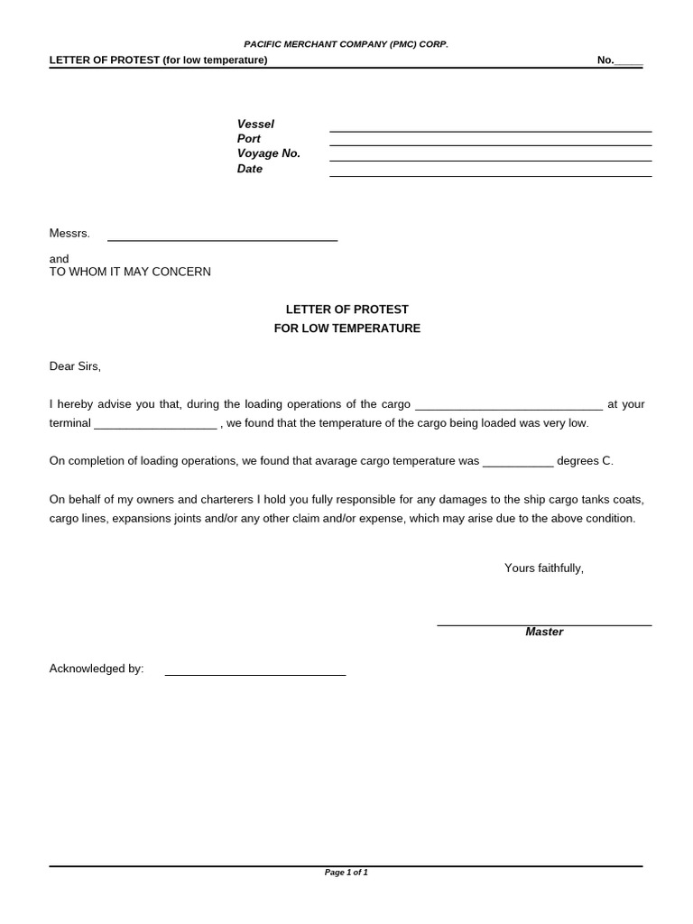 LETTER of PROTEST (For Low Temperature) | PDF