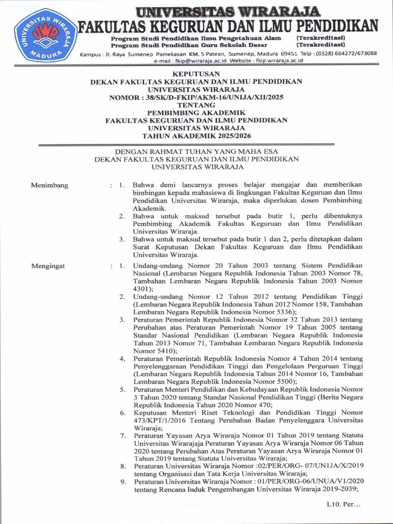 SK Dekan Dosen Wali TA 2025-2026 | PDF