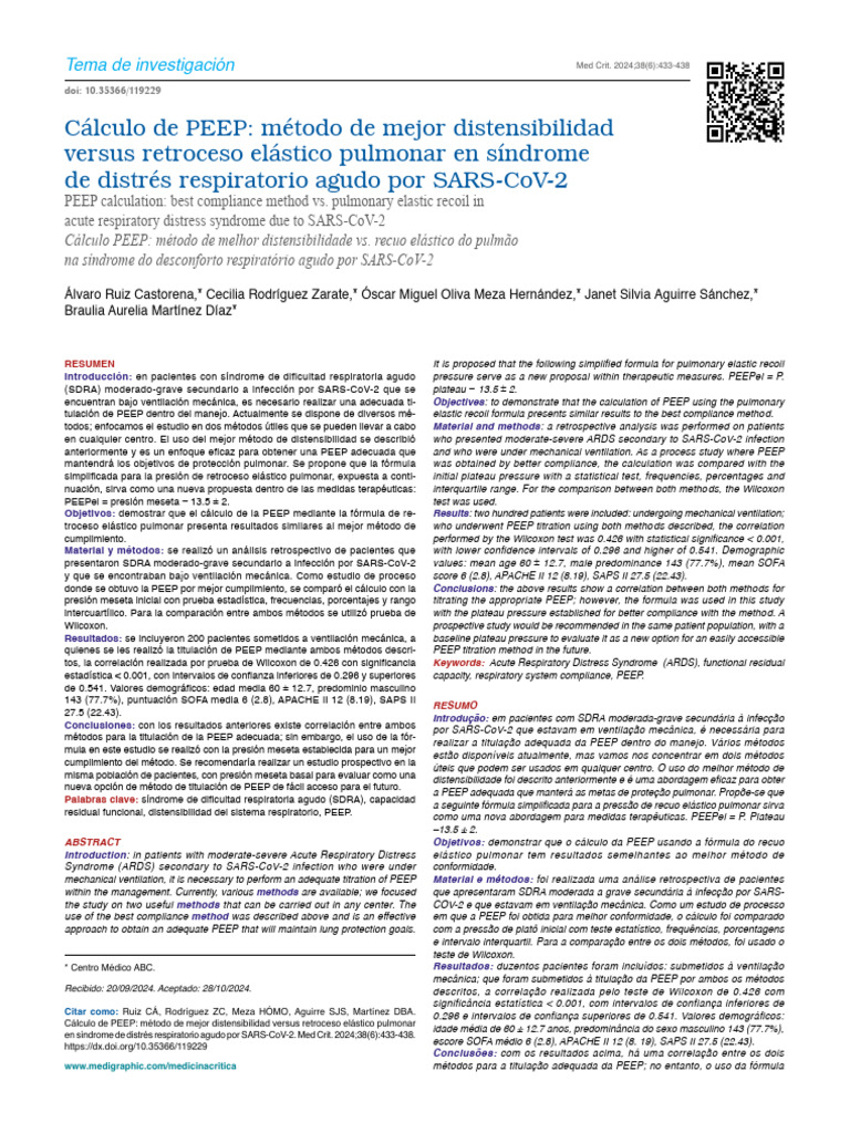 Cálculo de PEEP em SDRA por SARS-CoV-2 | PDF | Fisiologia | Medicina ...